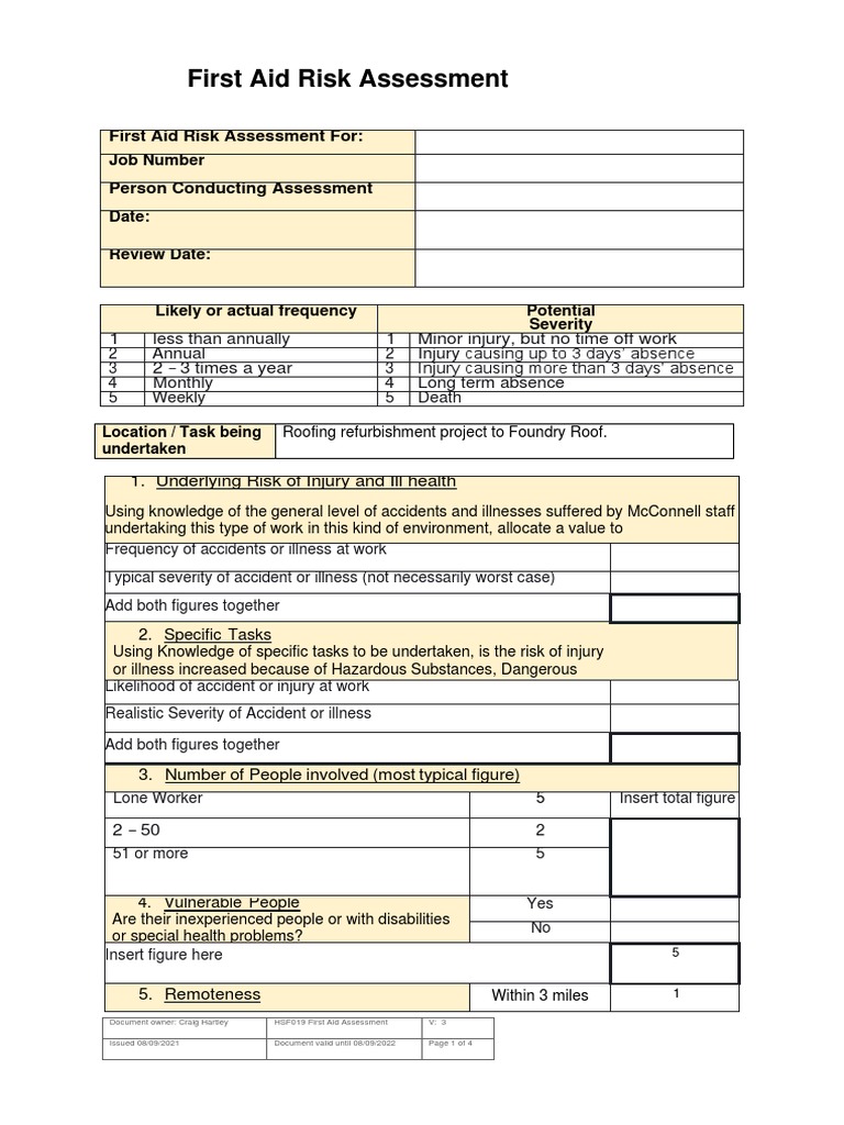 First Aid Risk Assessment | PDF | First Aid | Risk
