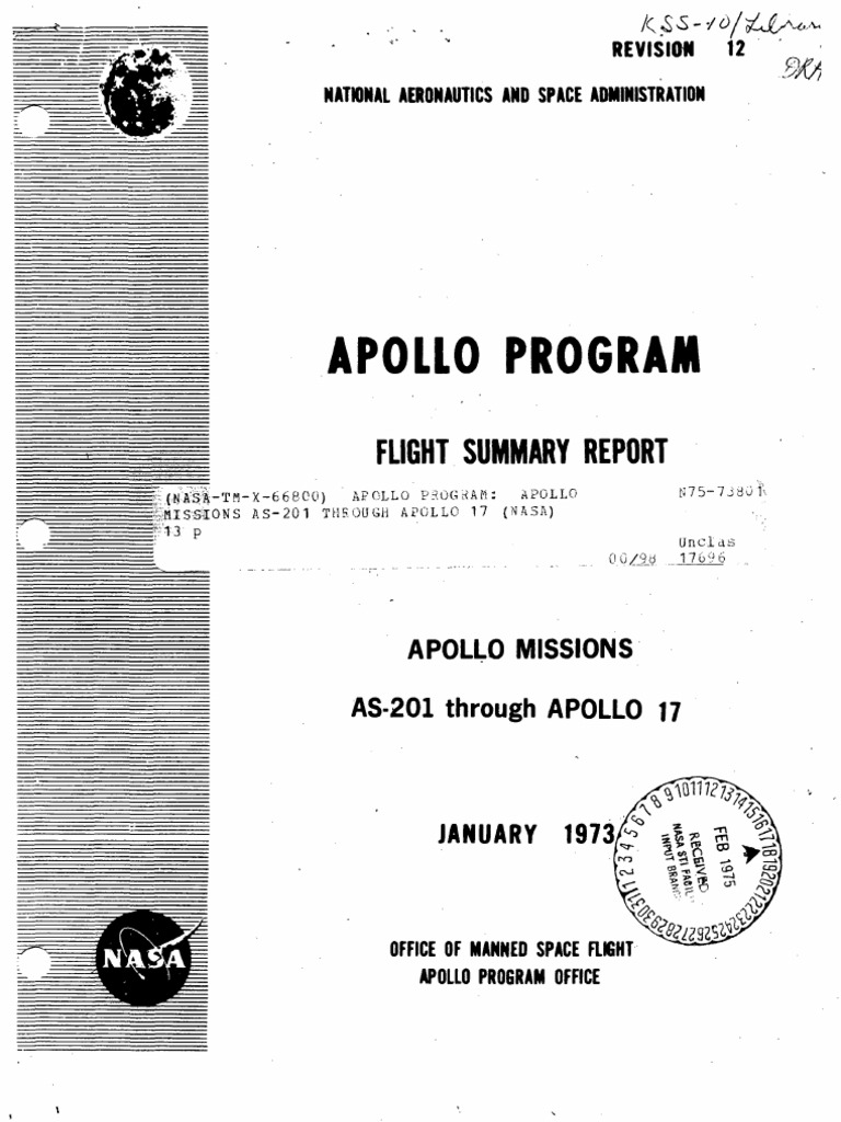 Apollo Program Flight Summary Report Apollo Missions AS-201 Through ...