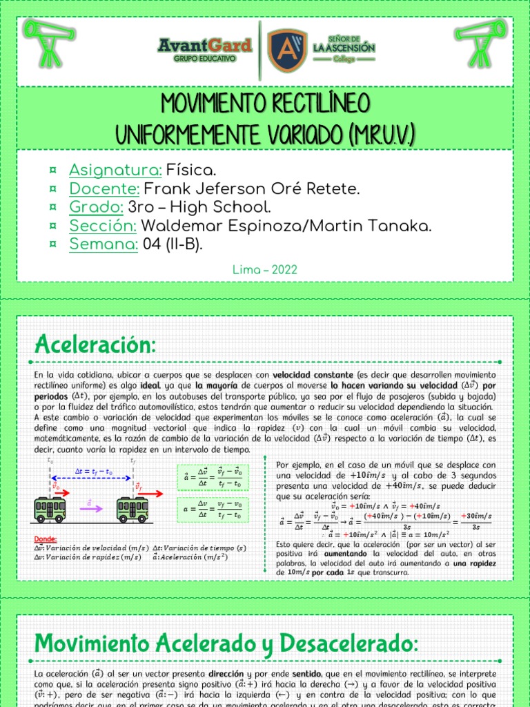 F4 - Movimiento Rectilíneo Uniformemente Variado (M.R.U.V.) | PDF | Tasas temporales ...