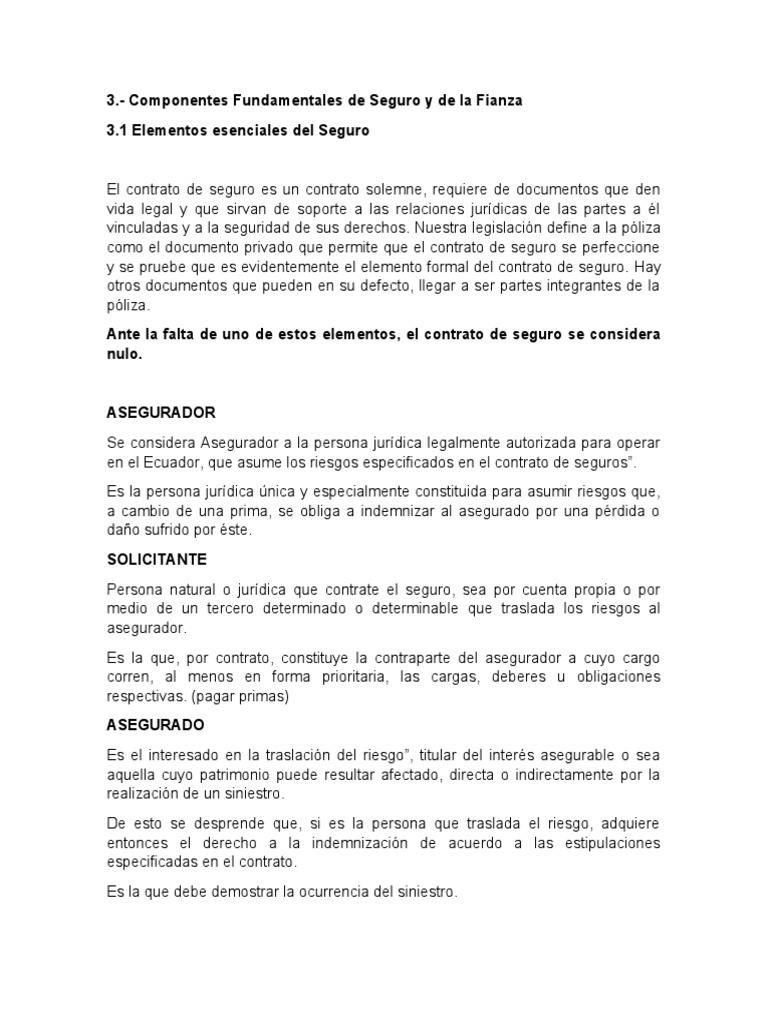 Elementos Clave del Seguro y Fianza | PDF | Póliza de seguros | Seguro