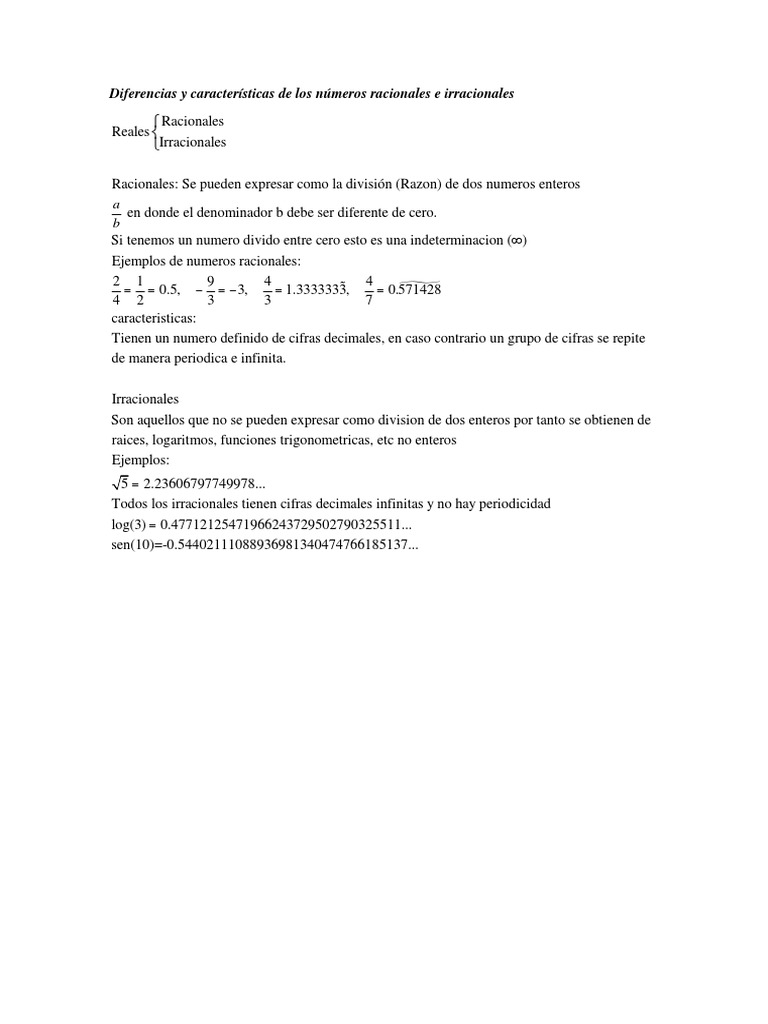Diferencias y Características de Los Números Racionales e Irracionales ...