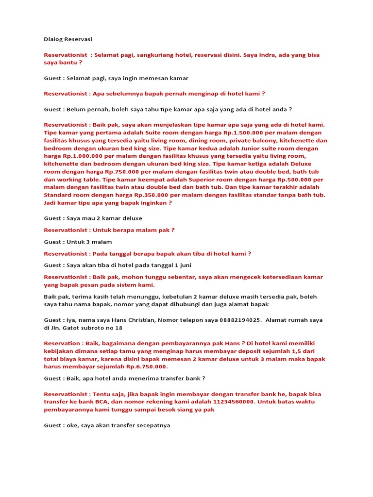 Dialog Reservasi | PDF