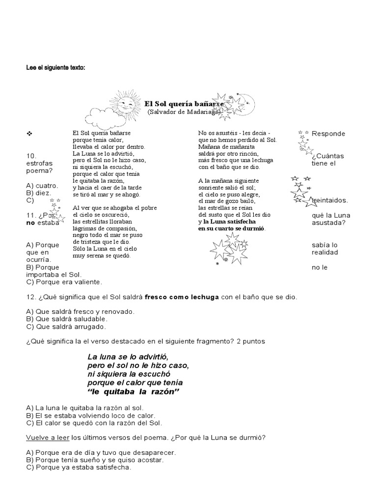 Prueba Poemas Tercero | PDF