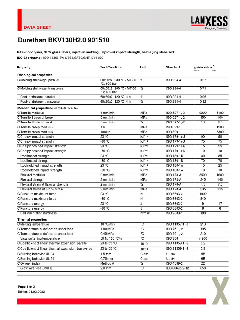 Lanxess Durethan Bkv130h2.0 901510 Iso en | PDF | Strength Of Materials | Safety