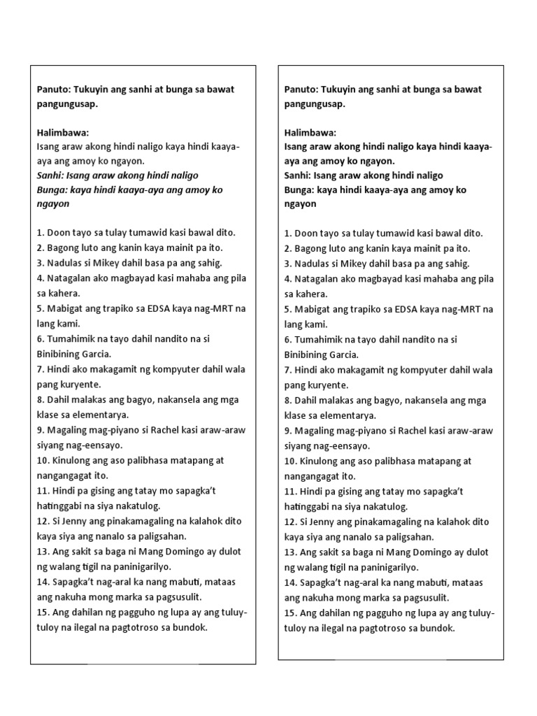 Sanhi at Bunga Activity | PDF