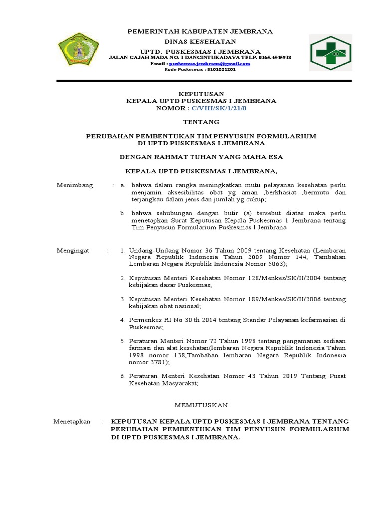 Sk Pembentukan Tim Formularium Pdf