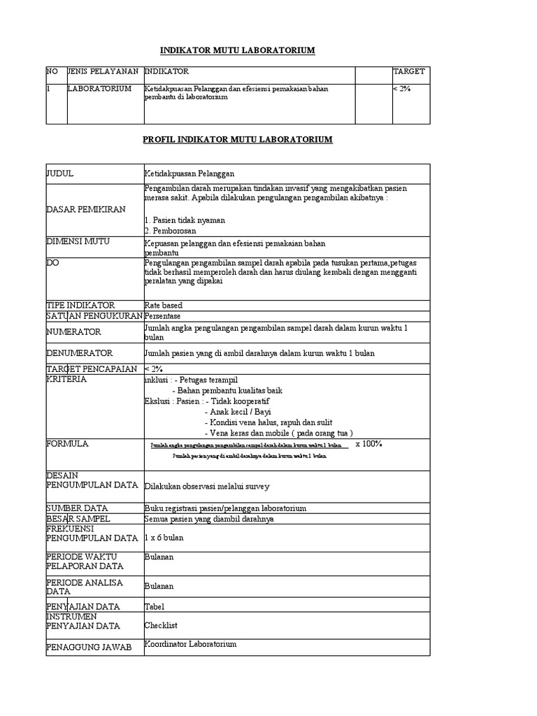 Indikator Mutu Laboratorium | PDF
