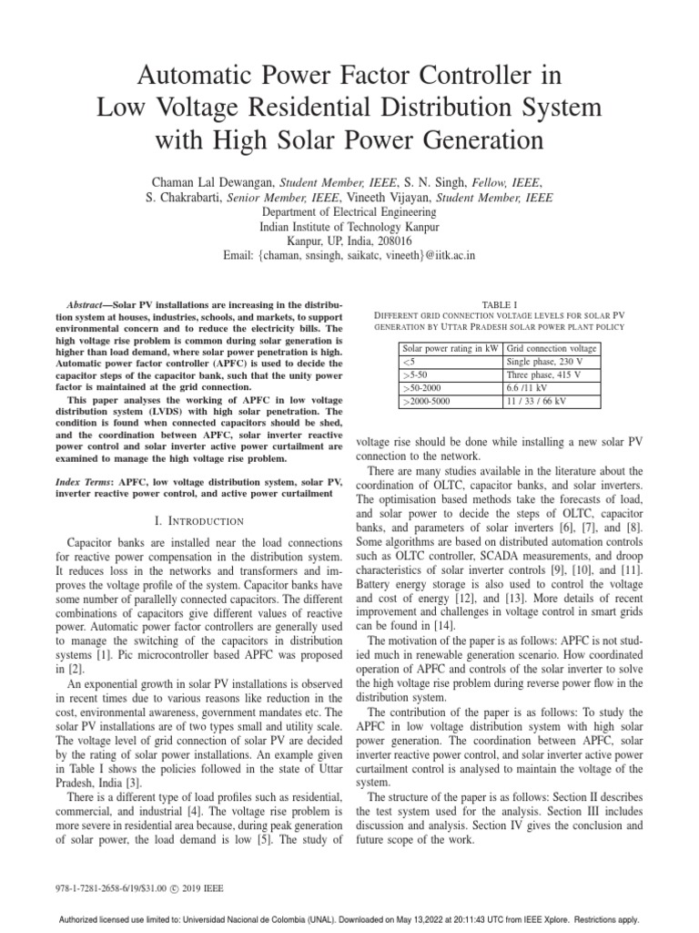 Automatic Power Factor Controller In Low Voltage Pdf Power Inverter Solar Power