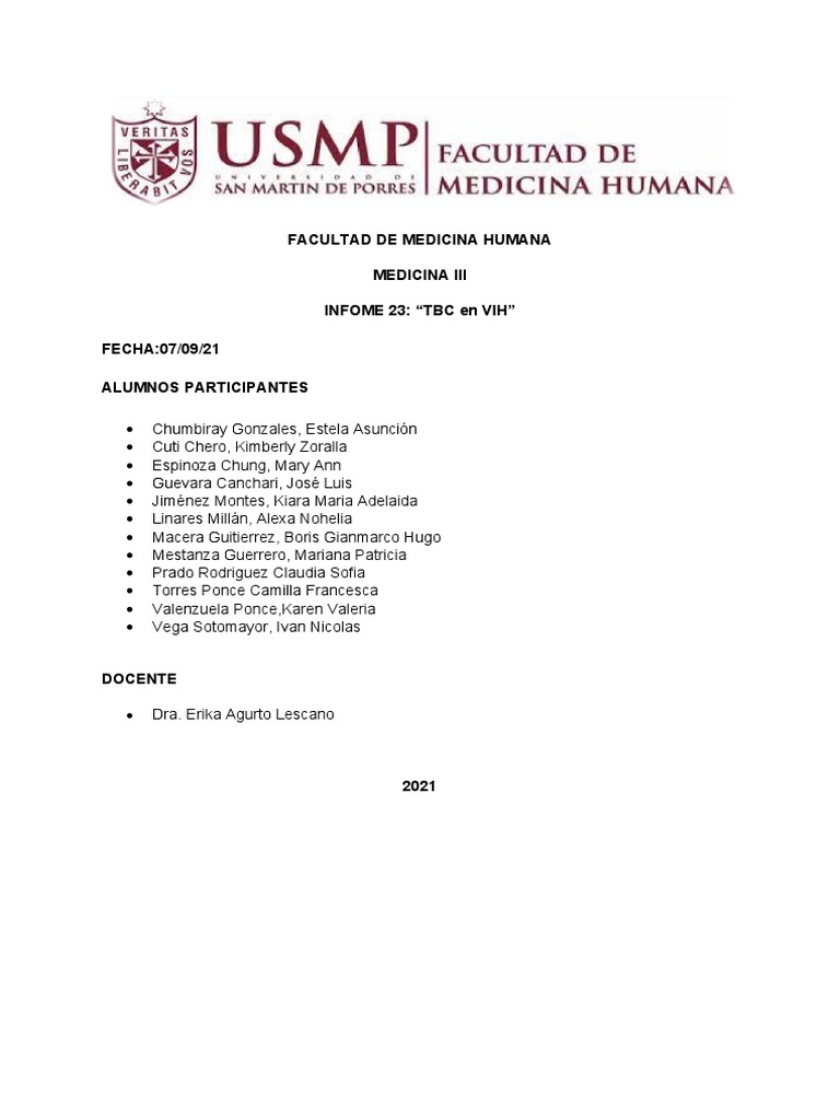 Informe 23 - TUBERCULOSIS EN VIH | PDF | Tuberculosis | Manejo del VIH / SIDA