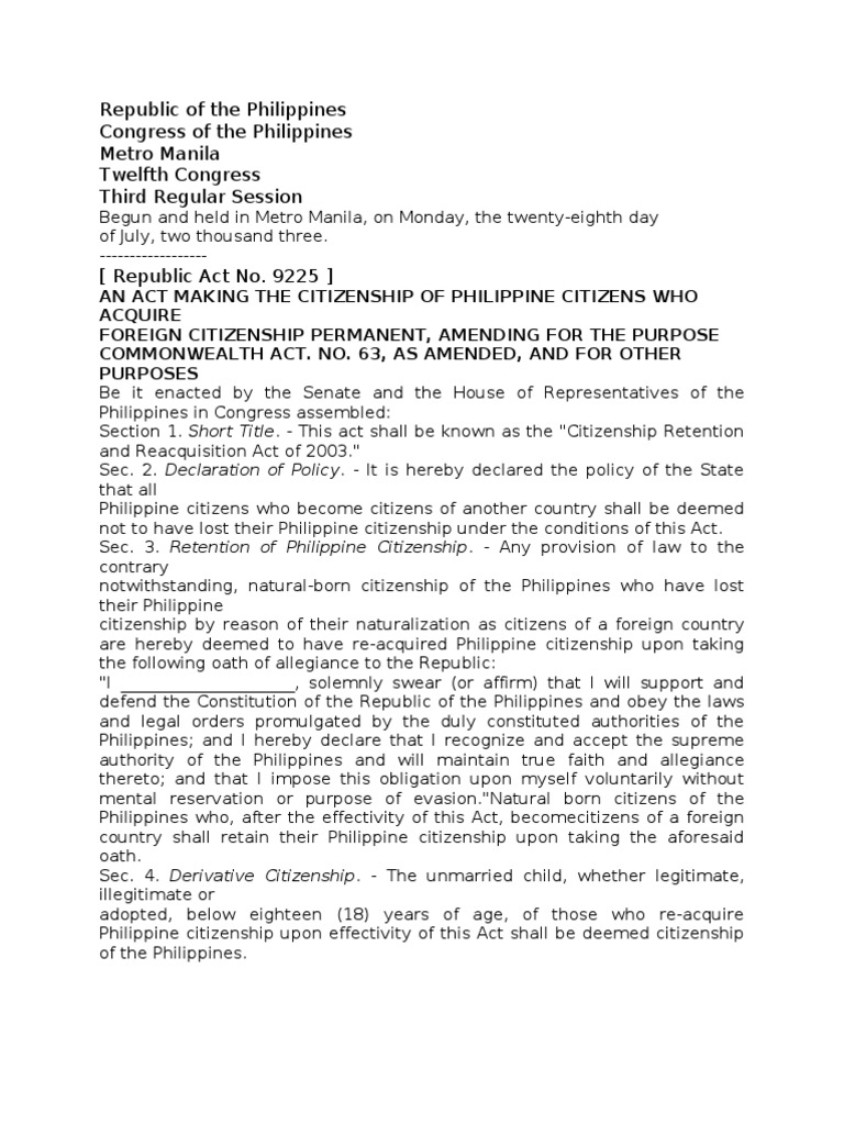 Republic of The Philippines Congress of The Philippines Metro Manila Twelfth Congress Third ...