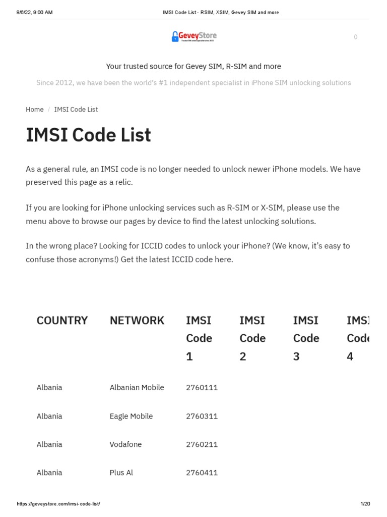 IMSI Code List - RSIM, XSIM, Gevey SIM and More | PDF | Ios | Mobile Phones