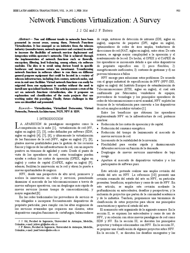 Network Functions Virtualization - A Survey | PDF | Red de computadoras | Computación en la nube