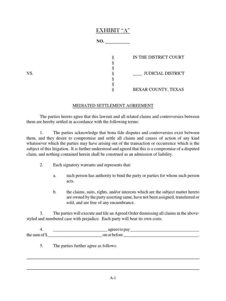 Example Mediated Settlement Agreement | PDF | Settlement (Litigation ...