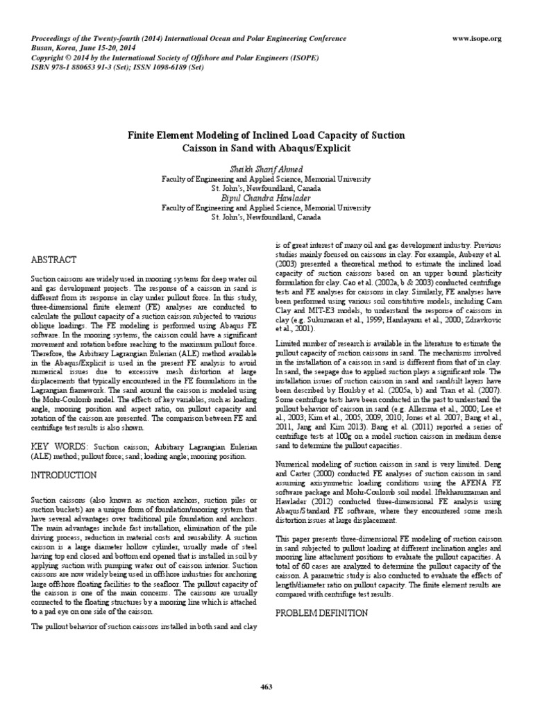 Finite Element Modeling of Inclined Load Capacity of Suction Caisson in ... Finite Element Modeling of Inclined Load Capacity of Suction Caisson in ...