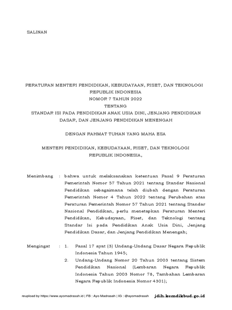 Standar Isi Pendidikan 2022 Pdf
