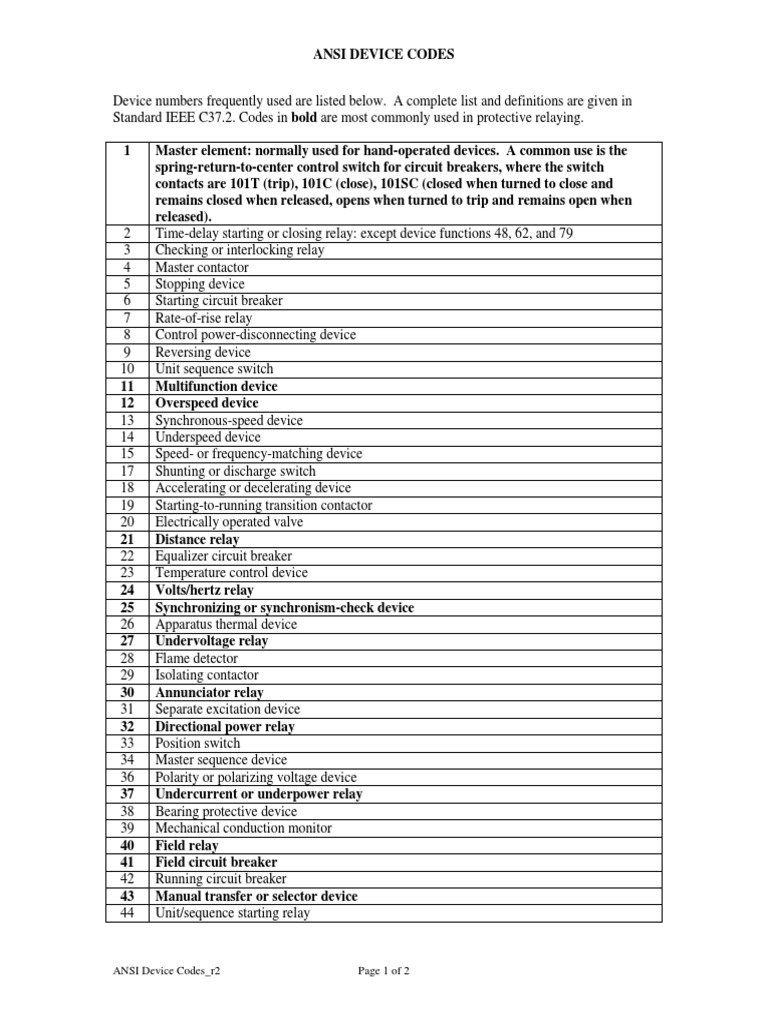 ANSI Codes for Relay Devices | PDF | Relay | Switch