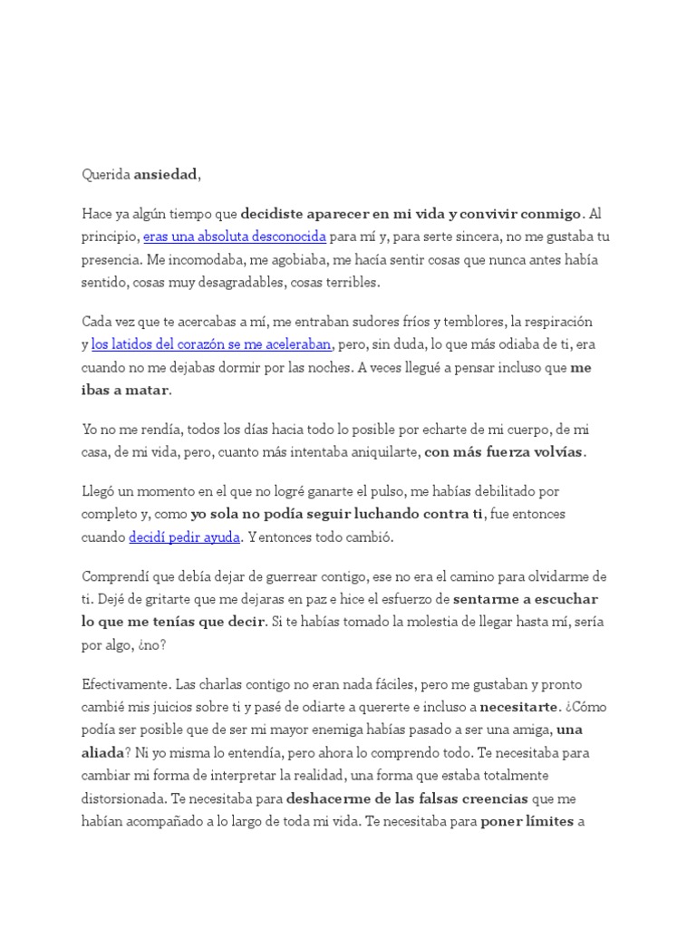 Querida Ansiedad Carta. | PDF