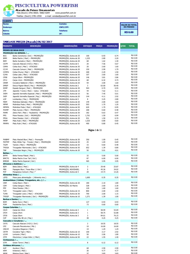Tabela Power Fish de Peixes | PDF | Peixes e seres humanos | Aquarismo