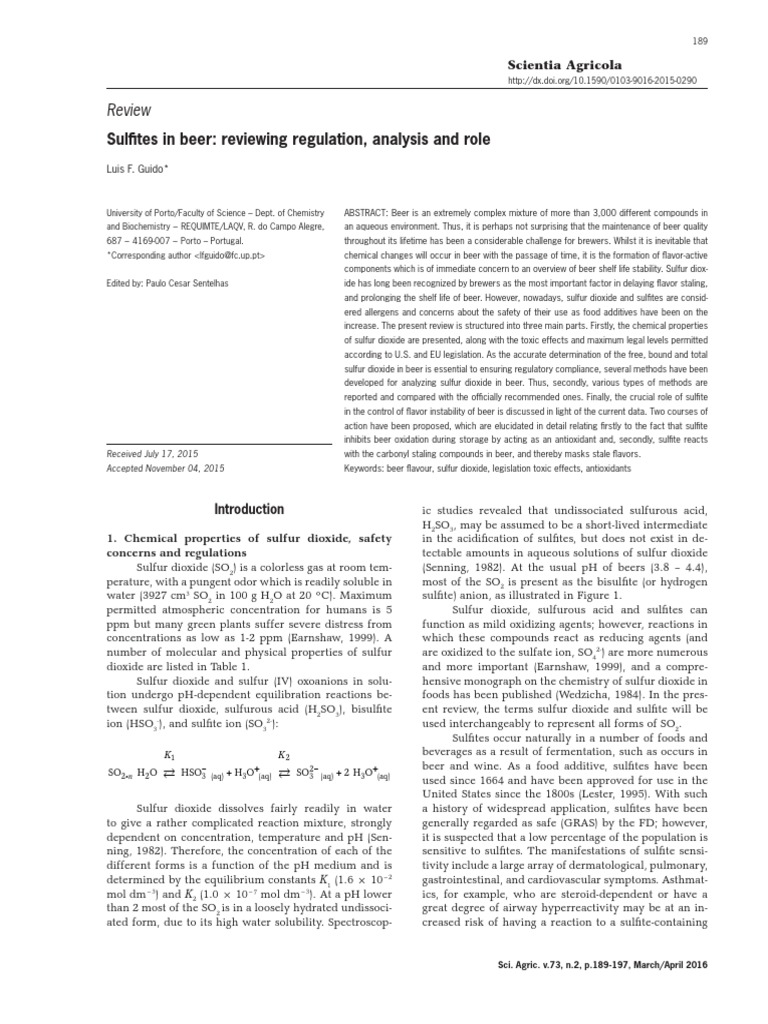 Sulfites in Beer | PDF | Sulfur Dioxide | Sulfur