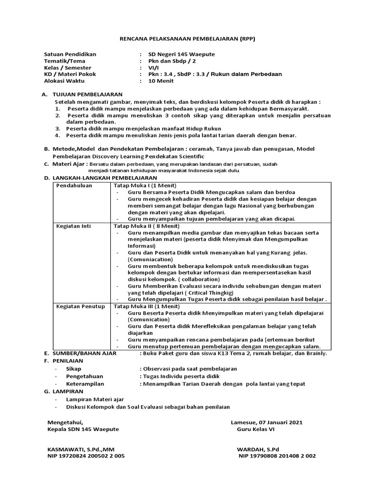 RPP Discover Learning Pendekatan Saintifik | PDF