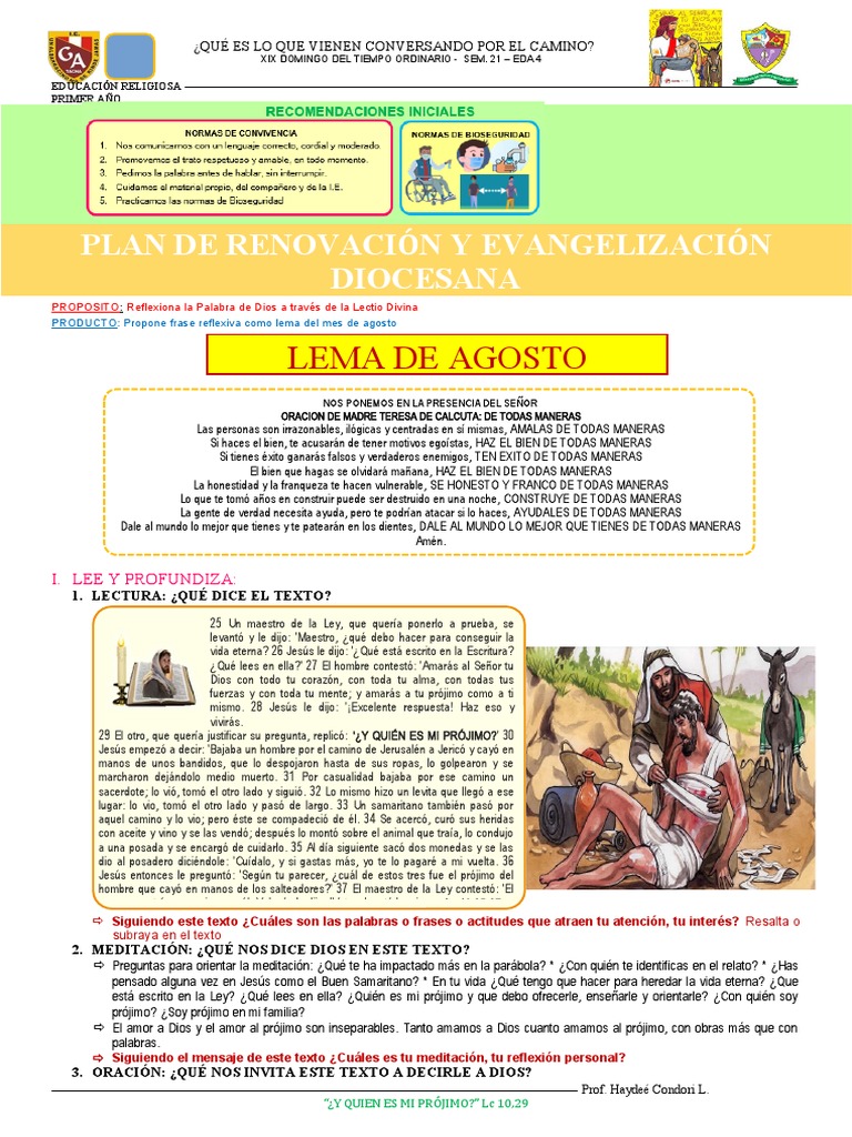 1°LA LECTIO DIVINA-Lema Agosto | PDF | Jesús | Amor