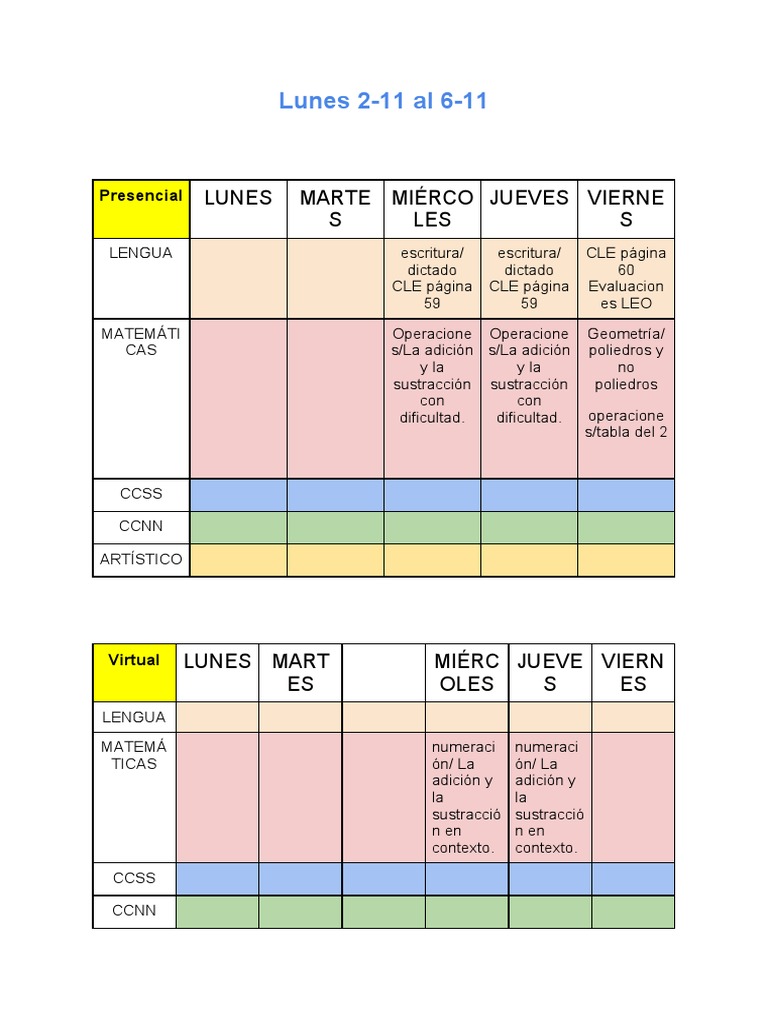 Semana 1. 2-11 Al 6-11 | PDF | Palabra