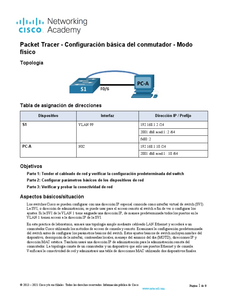 1.1.7-Packet-Tracer - Basic-Switch-Configuration - Physical-Mode - es ...