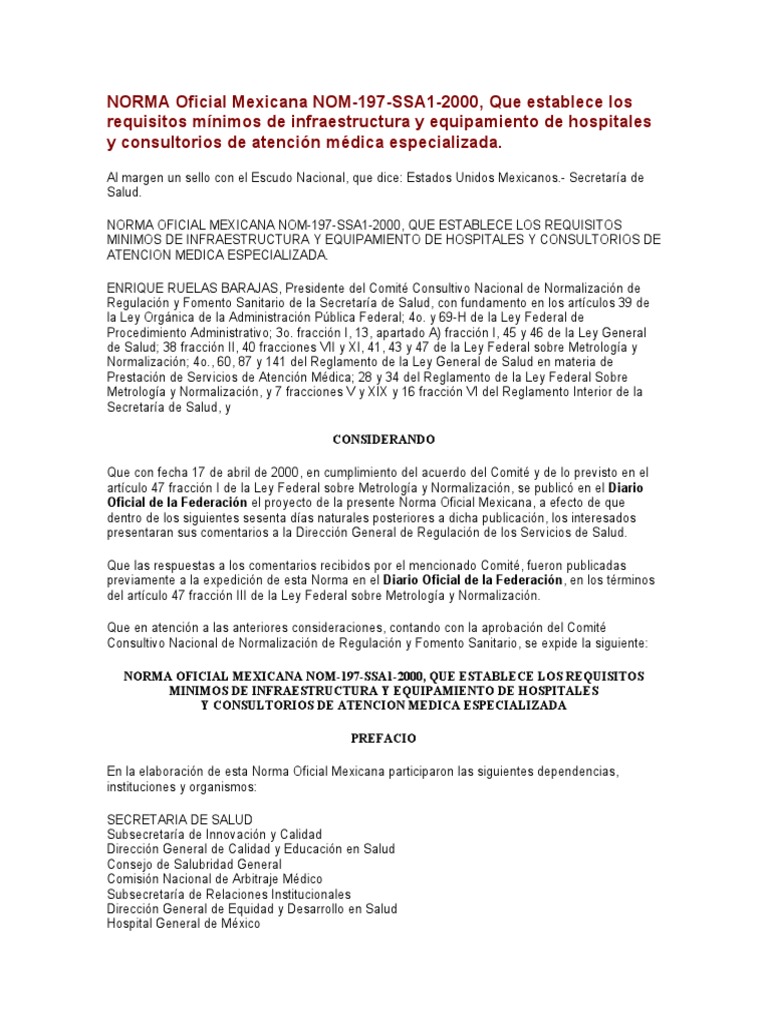 NORMA Oficial Mexicana NOM-197-SSA1-2000, Que Establece Los Requisitos Mínimos de ...