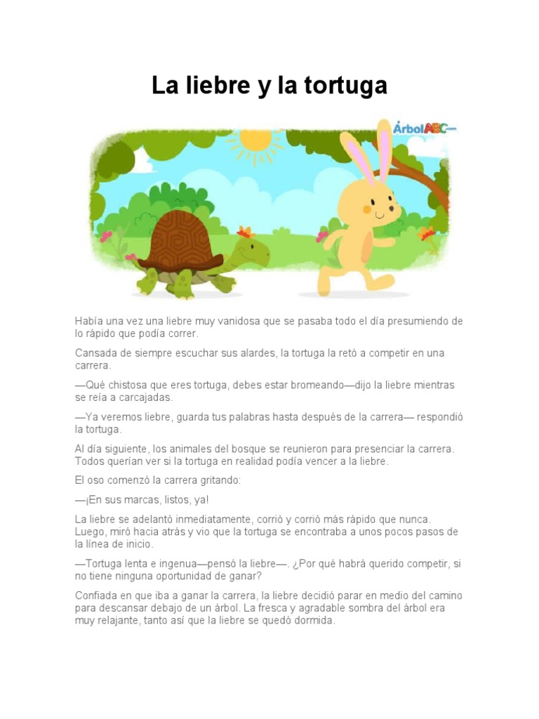 La liebre y la tortuga: Moraleja y cuento | PDF | Hogar, jardinería y ...