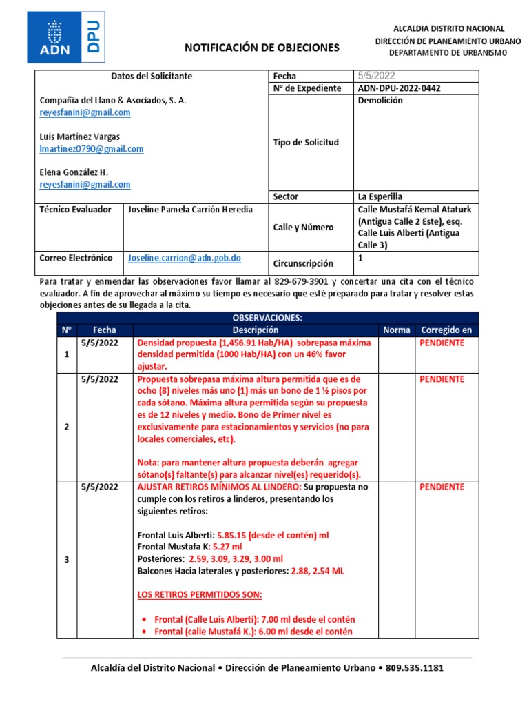 Listado de Correcciones A Planos ADN-DPU-2022-0442 | PDF