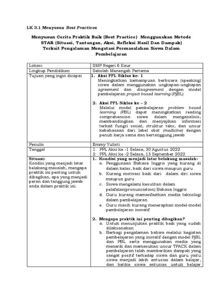 LK 3.1 Menyusun Best Practices - Emmy Yulisti | PDF