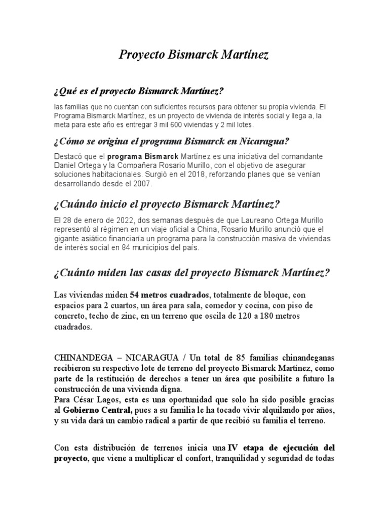 Proyecto Bismarck Martínez | PDF | Nicaragua | Otto Von Bismarck