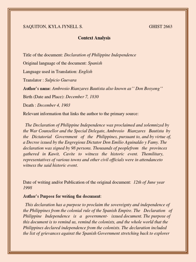 Content and Context Analysis - The Declaration of Philippine ...