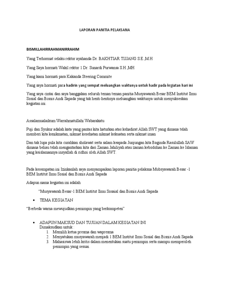 Laporan Panitia Pelaksana | PDF | Karier & Perkembangan | Agama & Spiritualitas