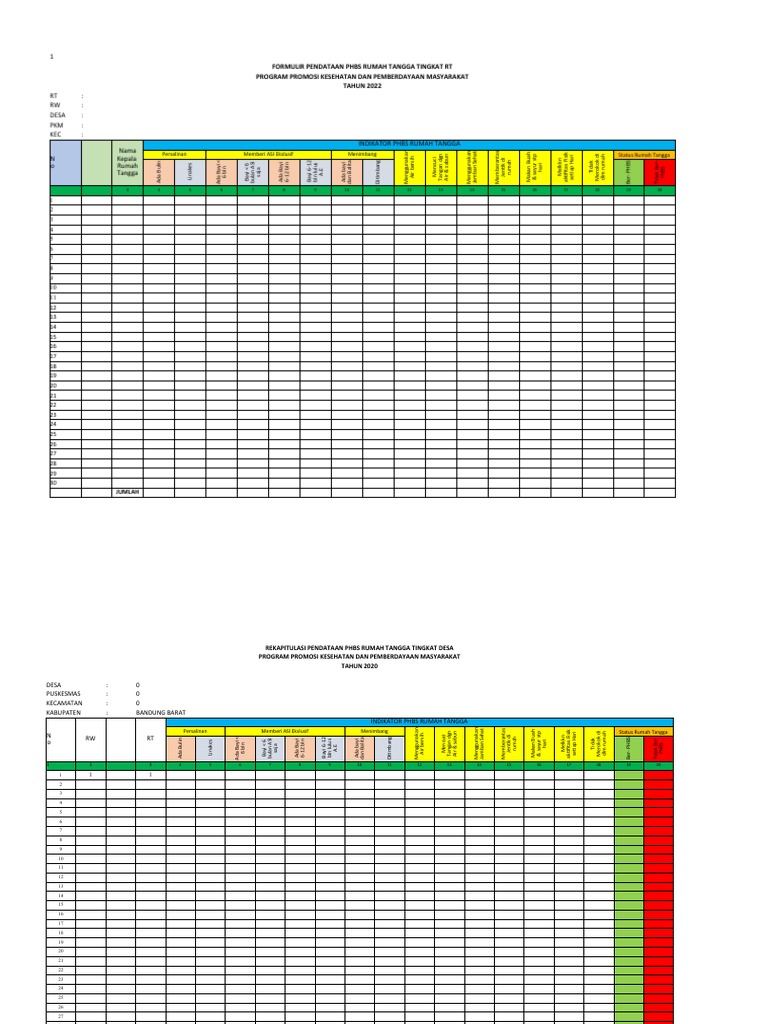 Format Pendataan PHBS RT | PDF