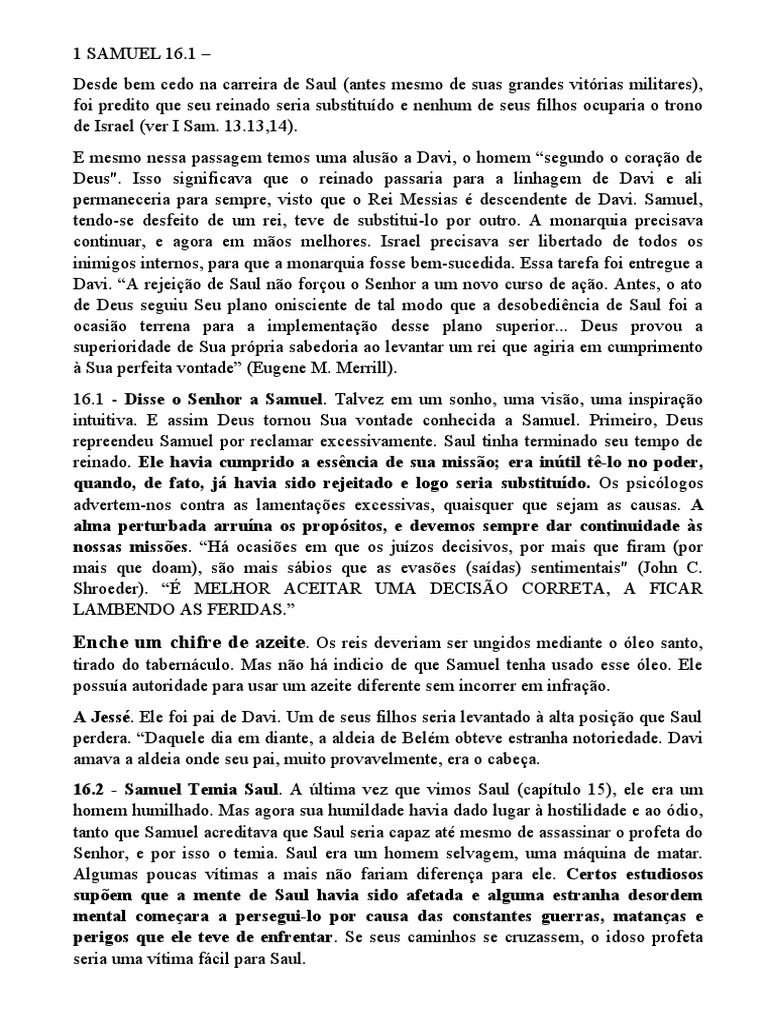 1 Samuel 16 | PDF | Samuel | Davi