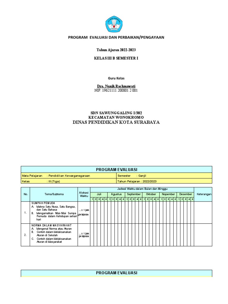 Program Evaluasi Kelas 3 | PDF