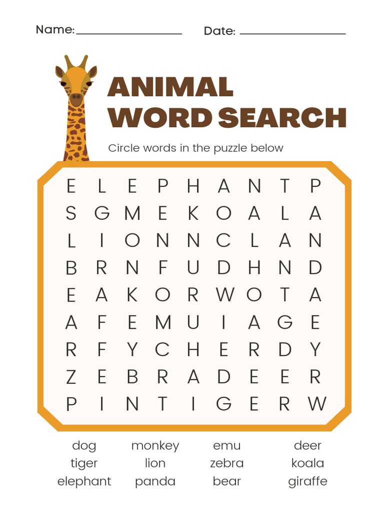 Animal Word Search Worksheet | PDF