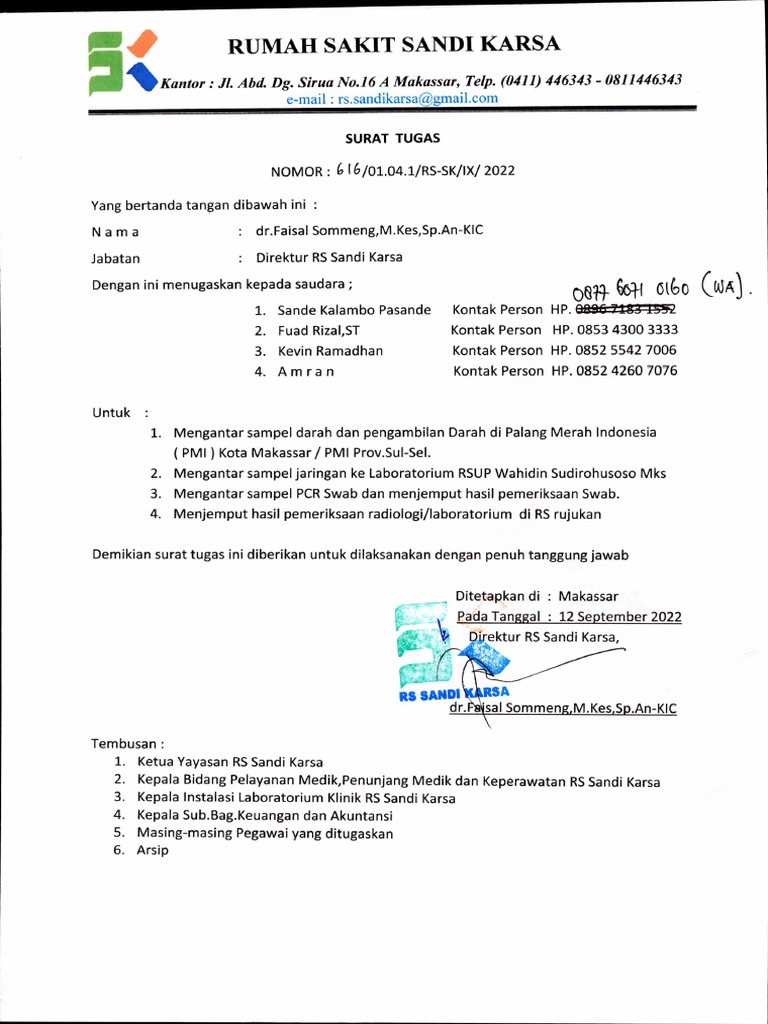 Surat Tugas Pengantaran Sampel | PDF