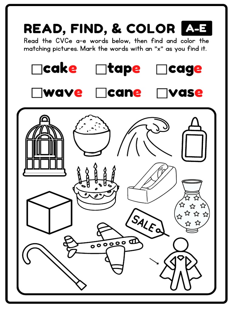 CVCe A-E Read, Find, and Color Reading Worksheet | PDF | Poetry