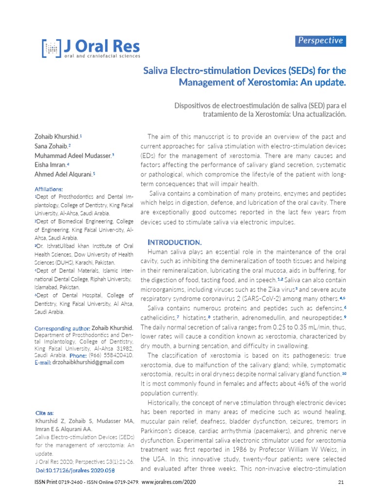 Saliva Electro-Stimulation Devices (Seds) For The Management of ...