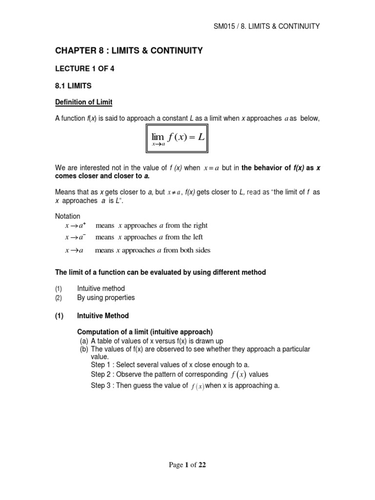 Chapter 8 Limits And Continuity Pdf Continuous Function Asymptote