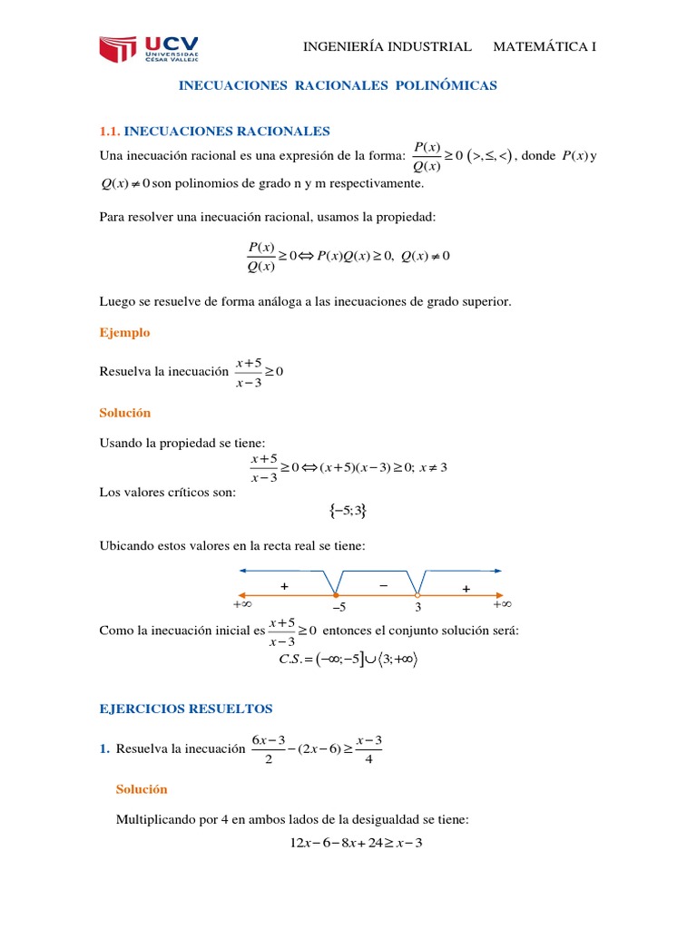 Hoja Informativa - Inecuaciones Racionales Polinómicas | PDF | Intervalo (Matemáticas ...