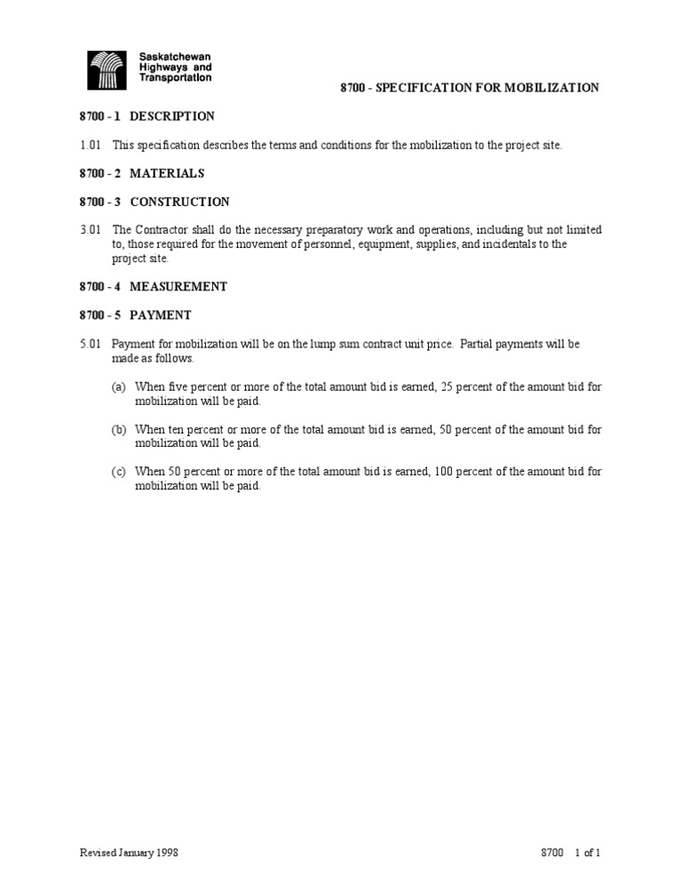 Mobilization Specification RMC 08-2024 | PDF
