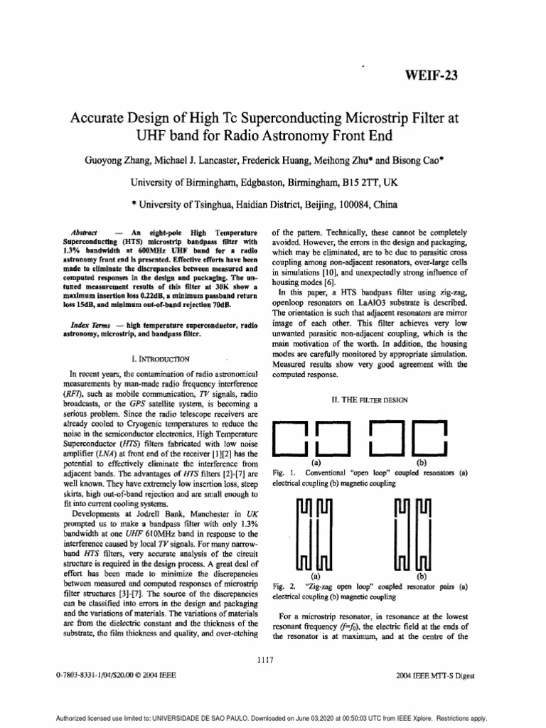 Accurate Design Of High Tc Superconducting Microstrip Filter Pdf Filter Signal Processing