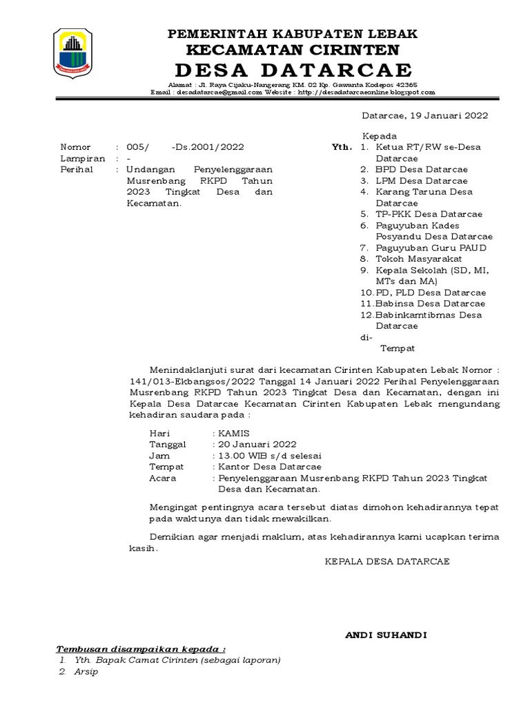 Undangan Musrenbang Desa Datarcae | PDF