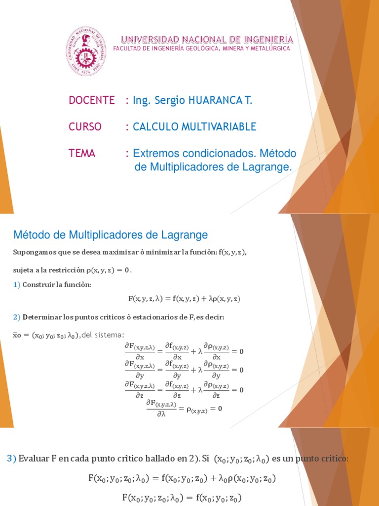 Clase de Max y Min. Condicionados Multiplicadores de Lagrange Ultimo | PDF | Análisis numérico ...