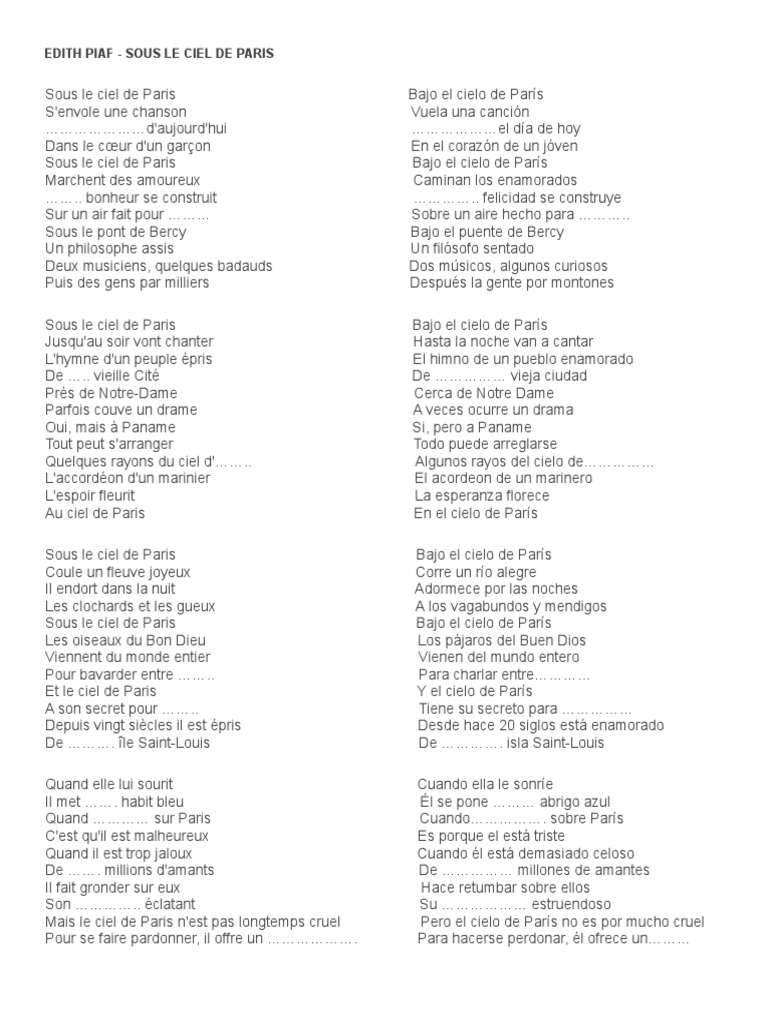 EDITH PIAF Sous Le Ciel de Paris | PDF