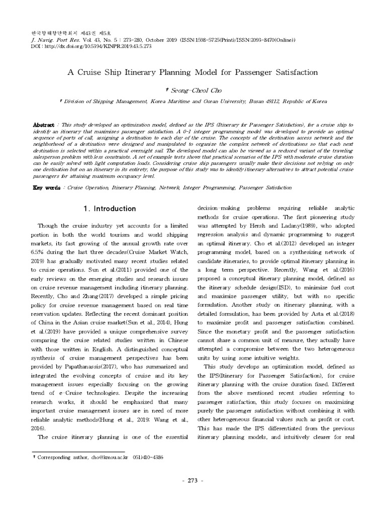 A Cruise Ship Itinerary Planning Model For Passenger Satisfaction | PDF | Mathematical ...
