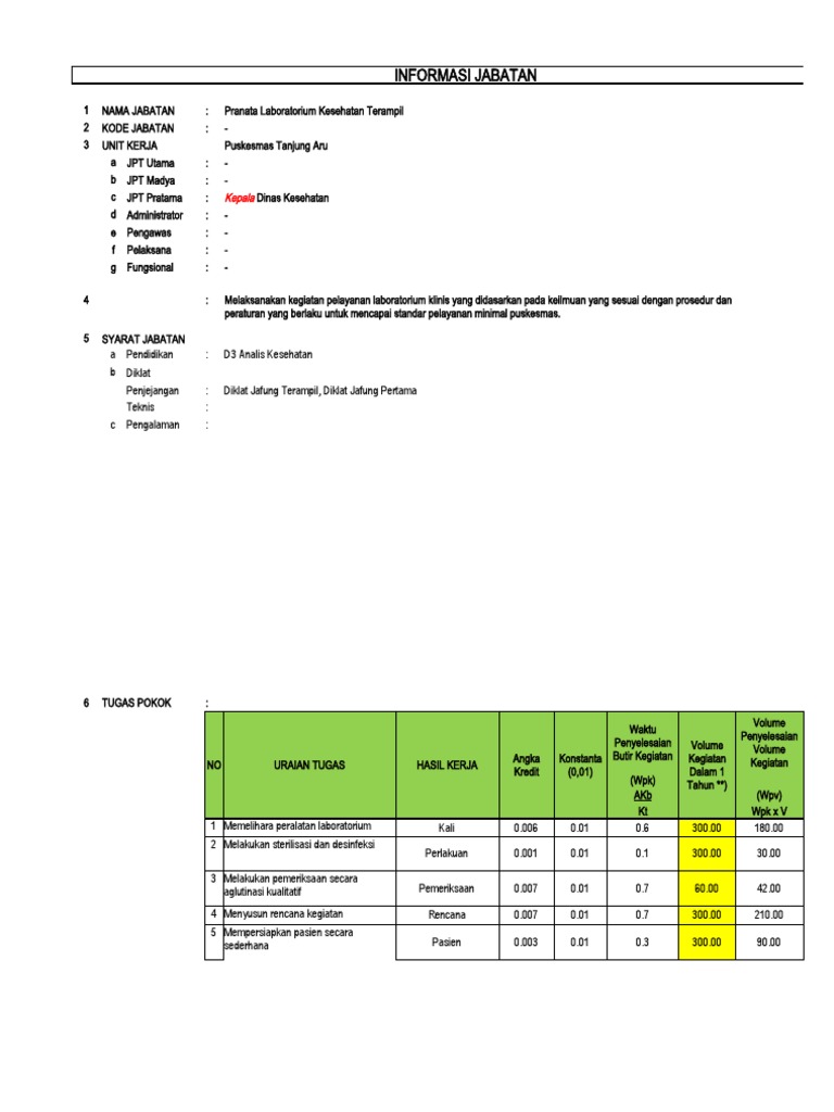 JFT - Infojab Dan ABK Puskesmas Tanjung Aru | PDF